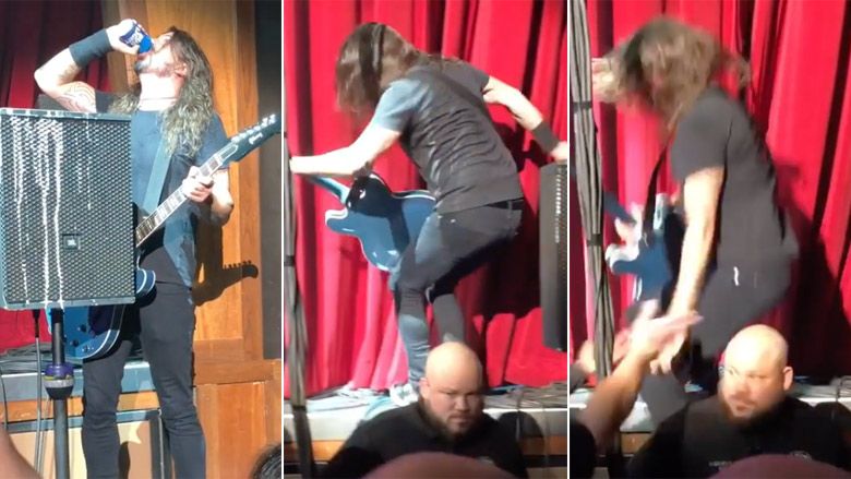 WATCH: Foo Fighters’ Dave Grohl falls off stage after glugging beer ...
