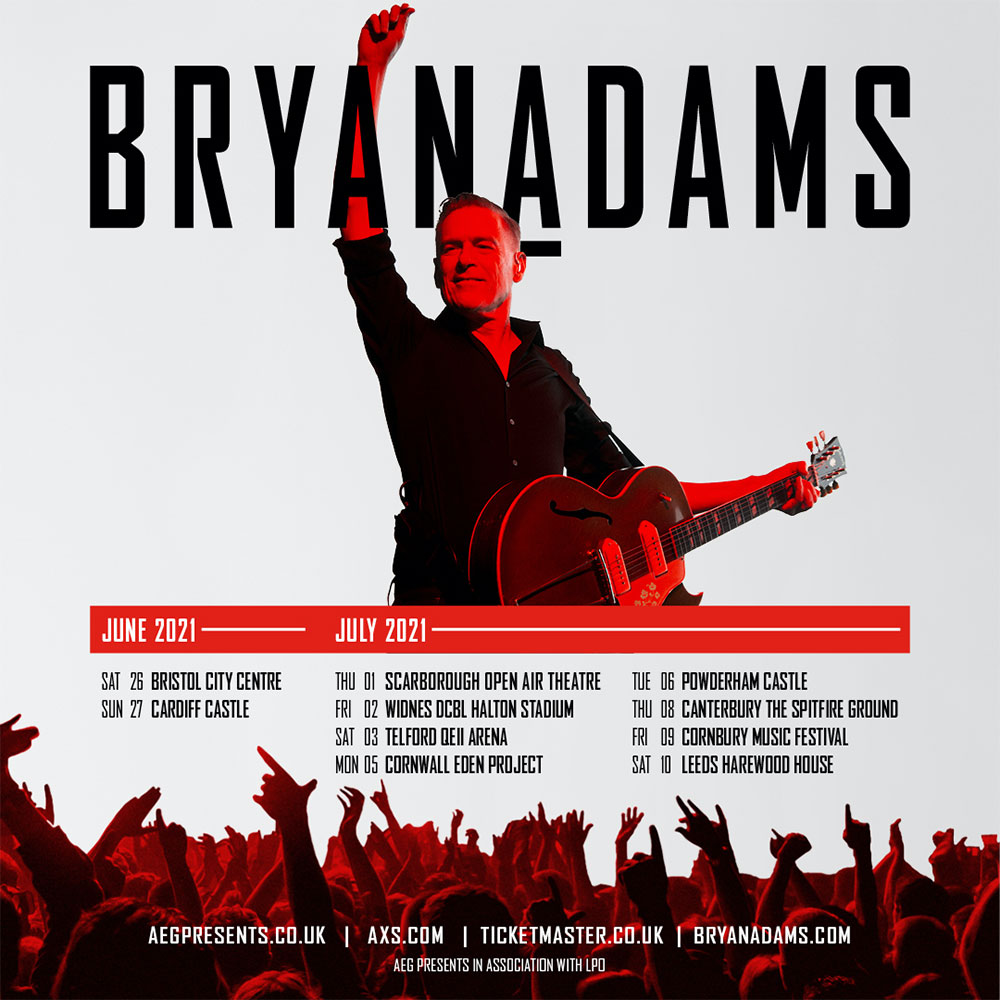 Bryan Adams announces June and July 2021 UK tour