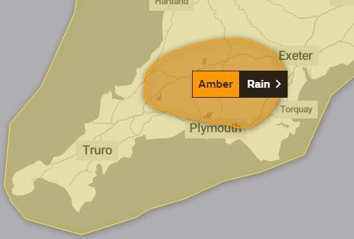 Amber 'danger to life' rain warning for part of Cornwall | News - undefined