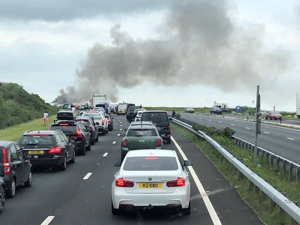 Stretch of A30 closed in north Cornwall following car and caravan fire ...