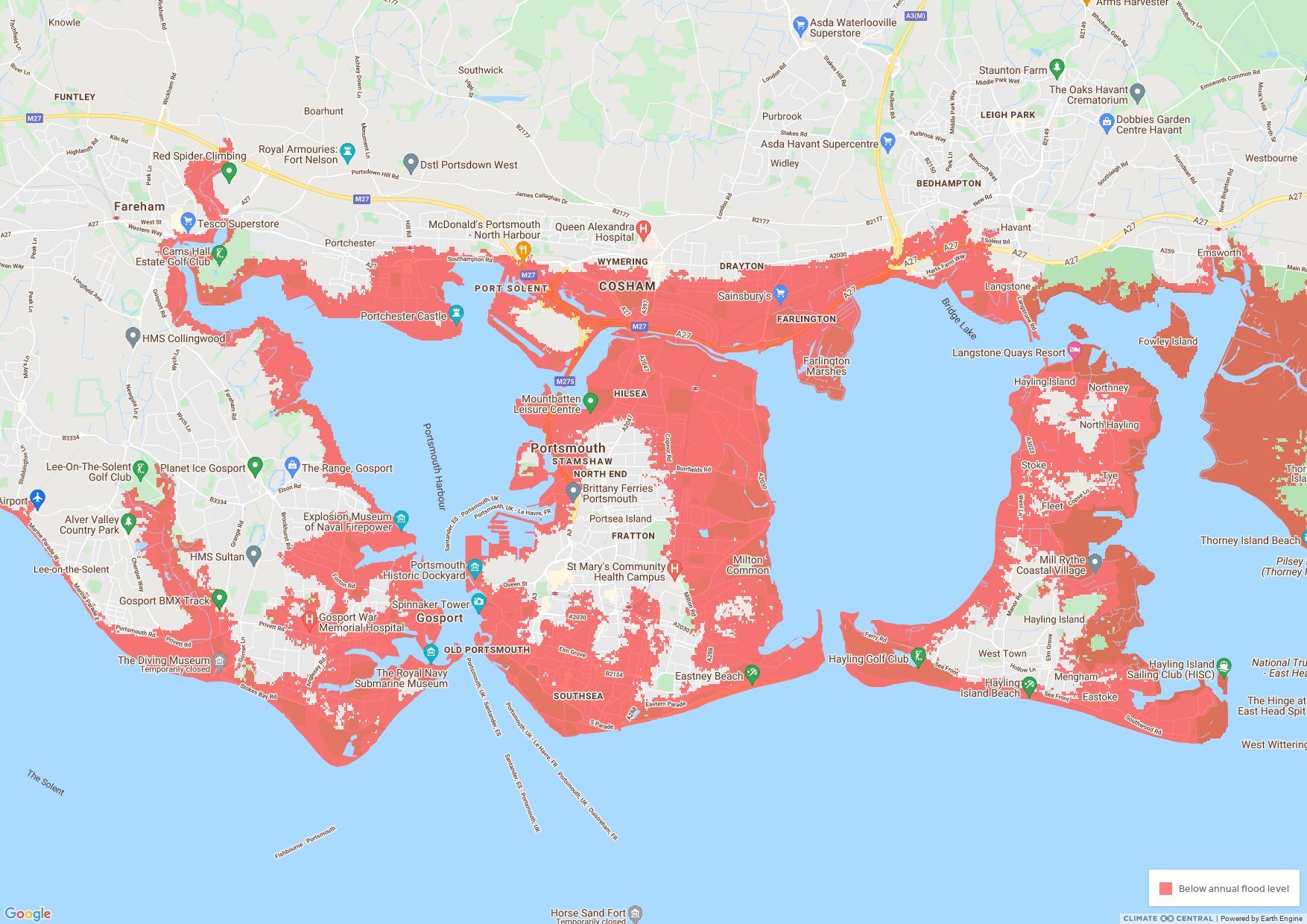 Flood risk map shows how rising sea levels could affect south coast ...