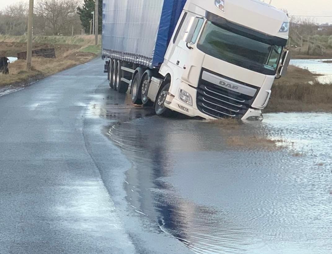 Lorry driver rescued after getting stuck in flood water on Wallasea Island