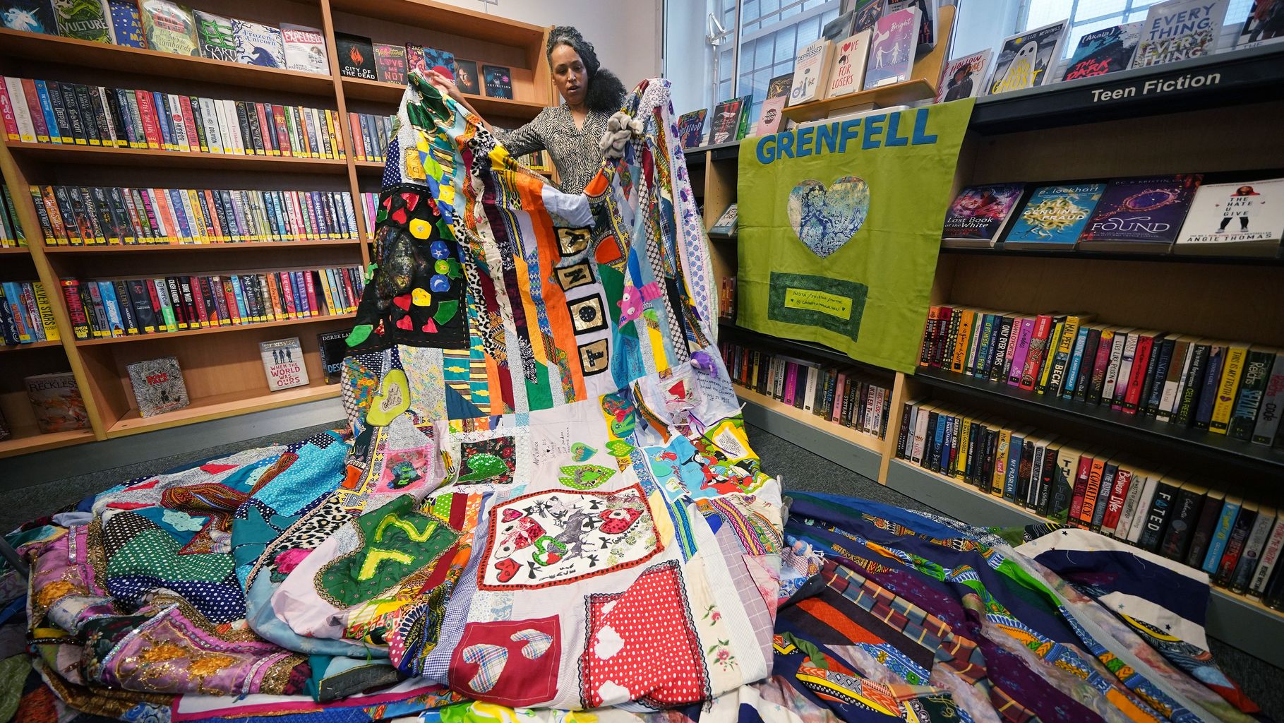 Huge memorial quilt created by the Grenfell Tower community
