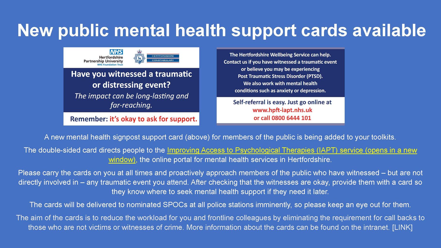 Mental health support cards for witnesses to traumatic events in ...