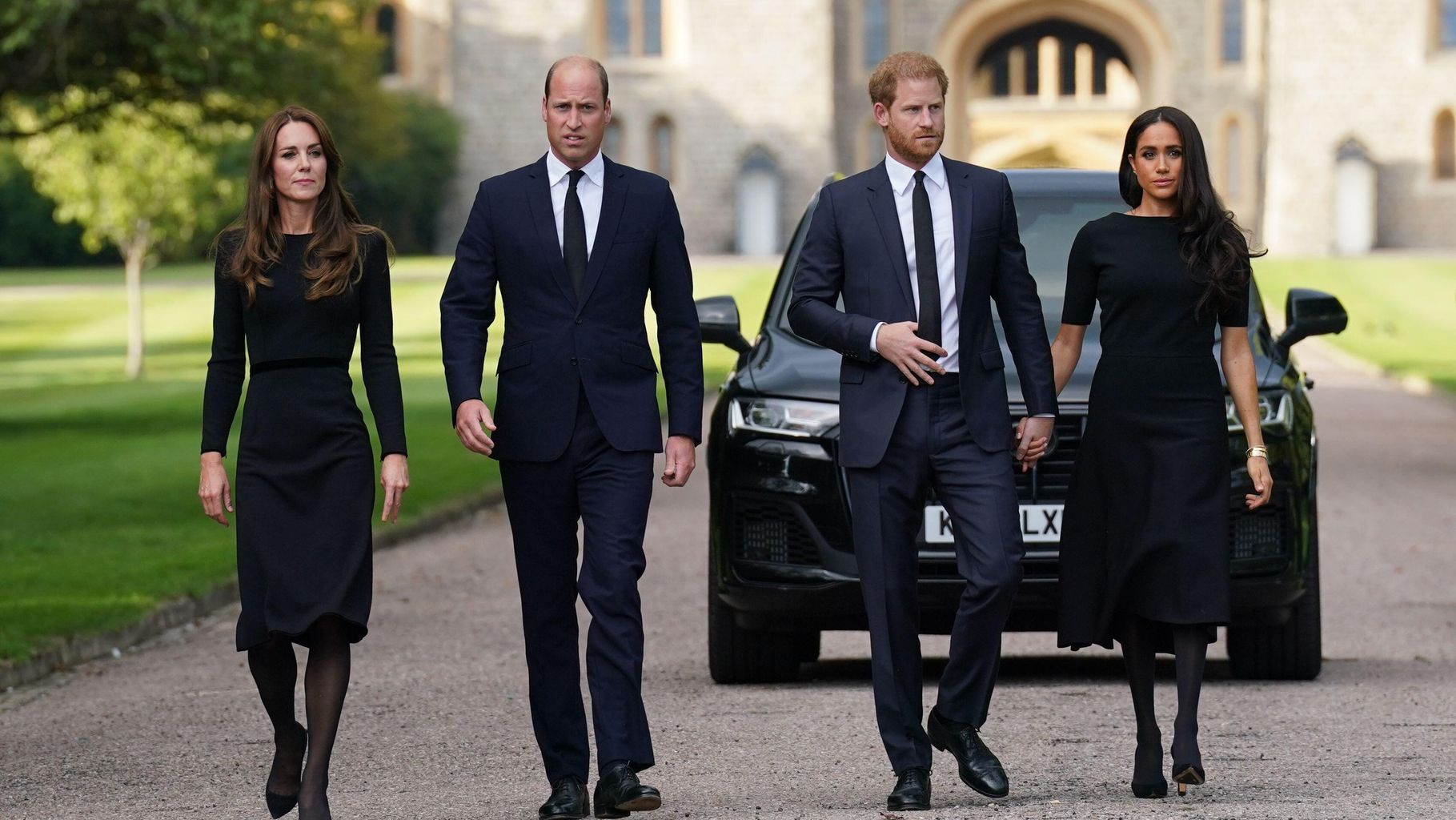 Prince and Princess of Wales arrive with Duke and Duchess of Sussex at ...