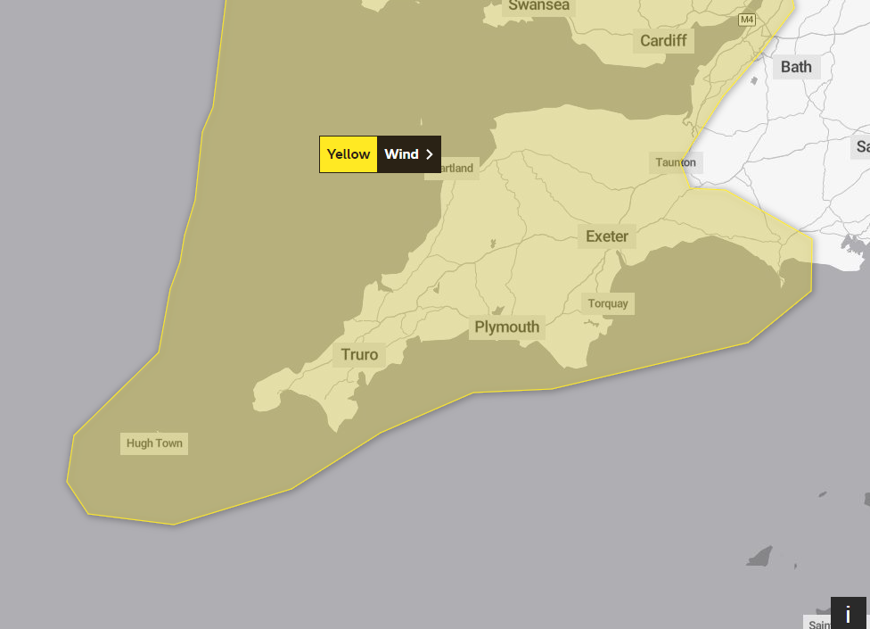 Yellow wind warning for Cornwall