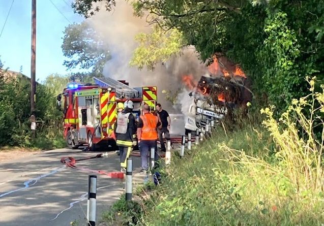 Lorry catches fire after ending up in ditch | News - Greatest Hits ...