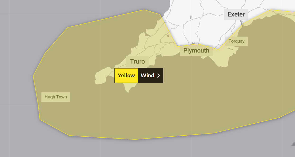 Yellow wind warning in force across Cornwall
