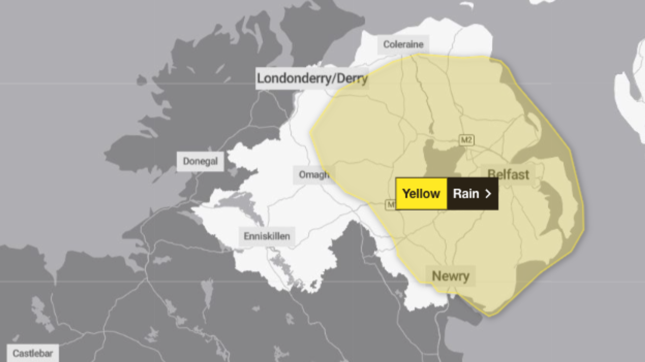 Yellow weather warning issued for Northern Ireland as heavy rain is on ...