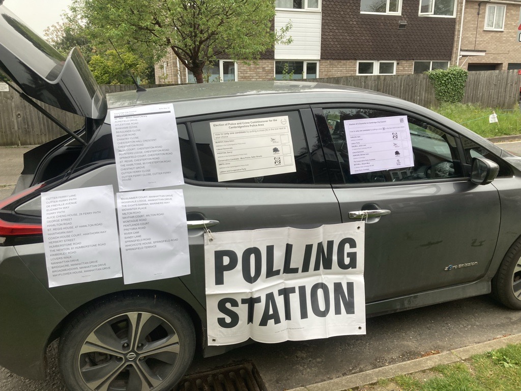 Car boot used as voting booth in Cambridge
