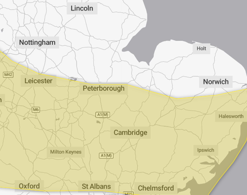 Thunderstorm warning across Peterborough