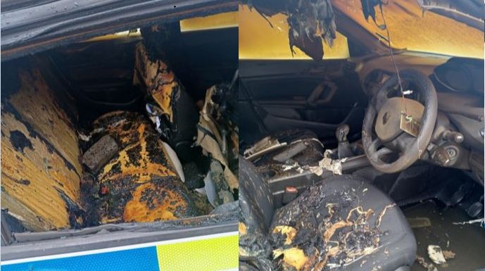 Police car destroyed by vandals in Stockton