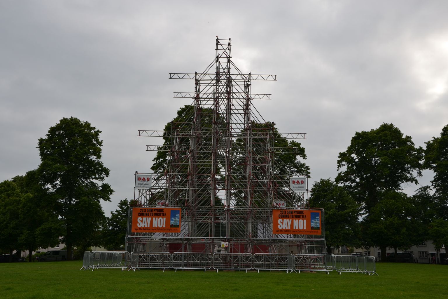 Replica pylon constructed in Essex village to fight new power line