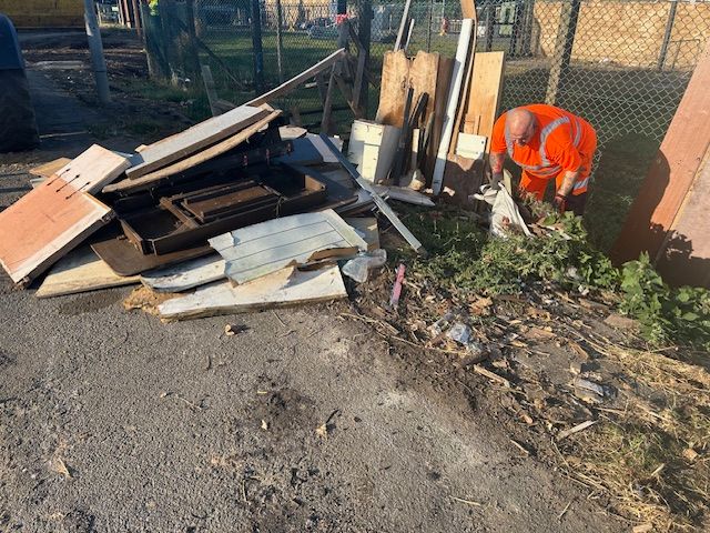 Debris from outside the main entrance to the former RAF Scampton base ...