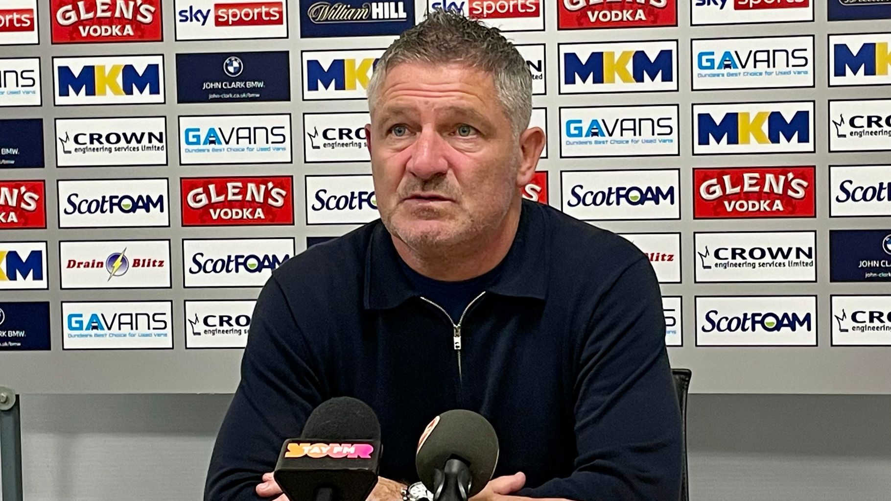 Dundee boss Tony Docherty angry over red card against Kilmarnock.