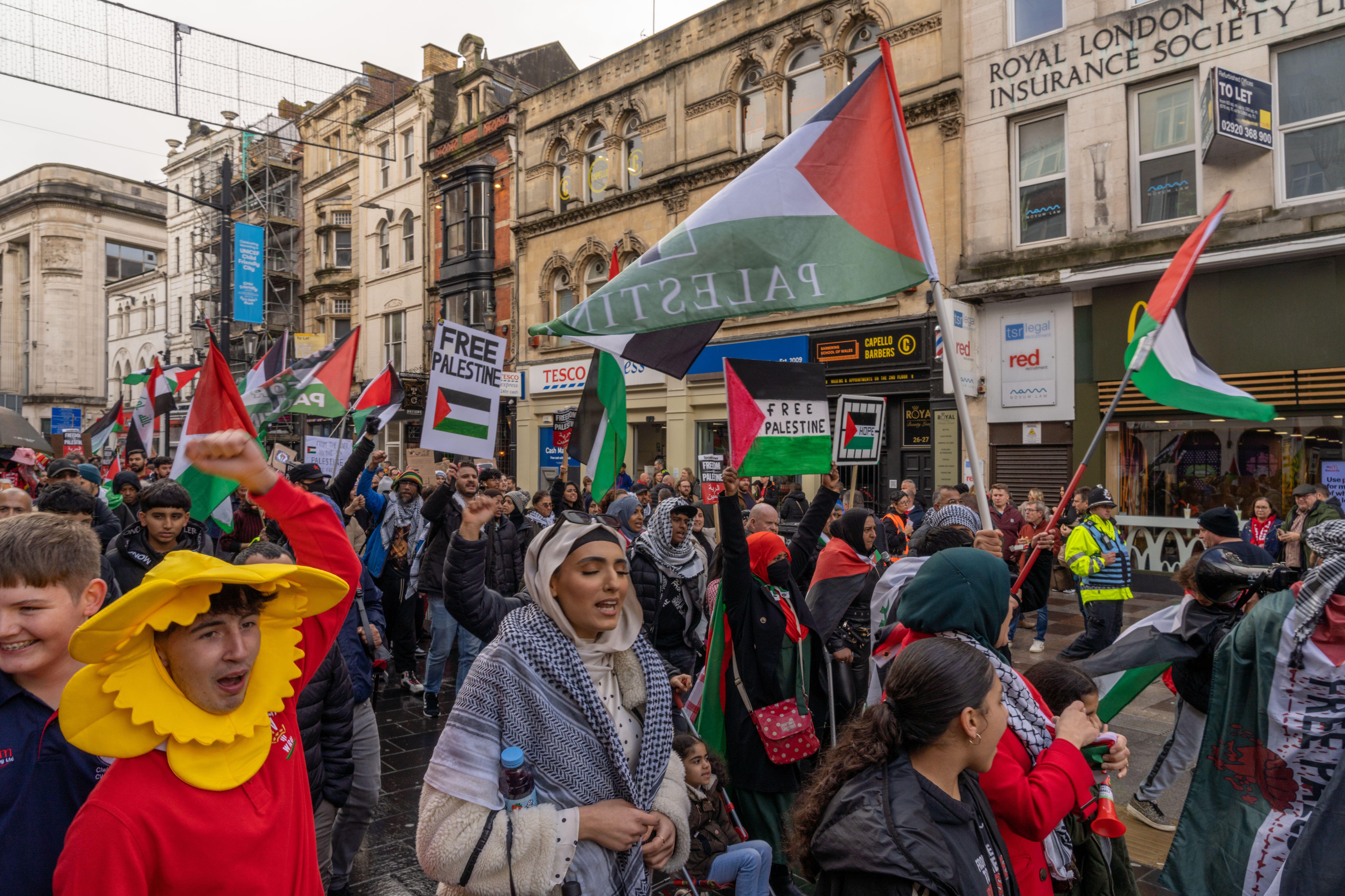 Woman denies charge of expressing support for Hamas during Cardiff protest