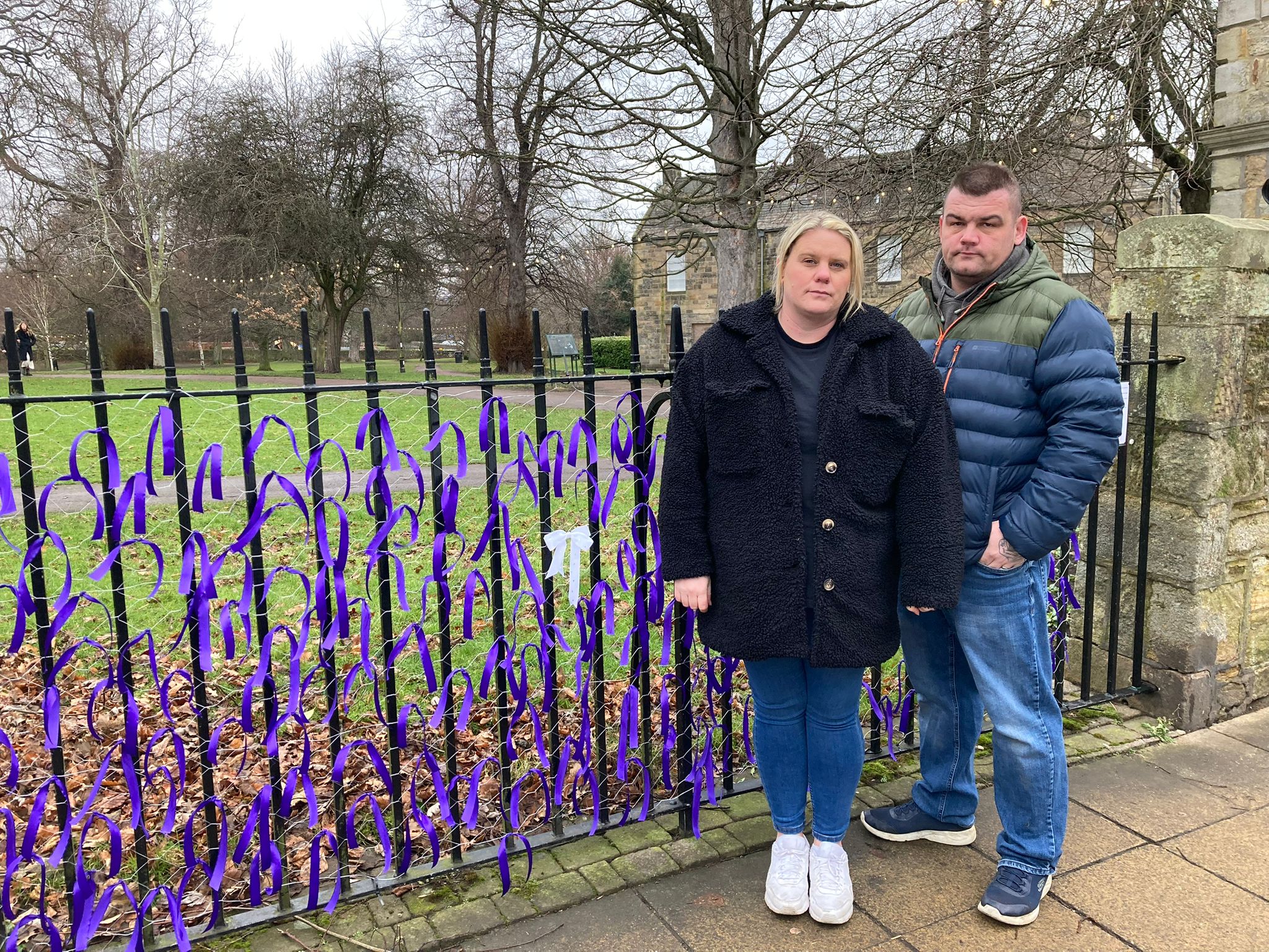 Holly Newton's mum unveils powerful domestic abuse ribbon display in Hexham