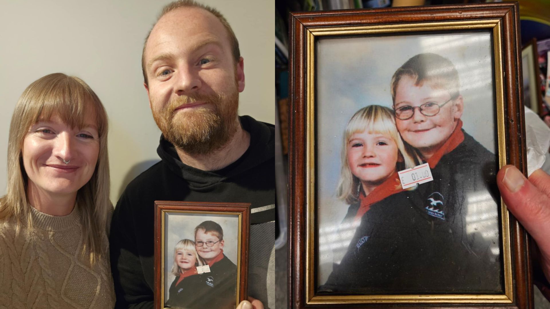 Siblings reunited with school photo found in charity shop 300 miles away