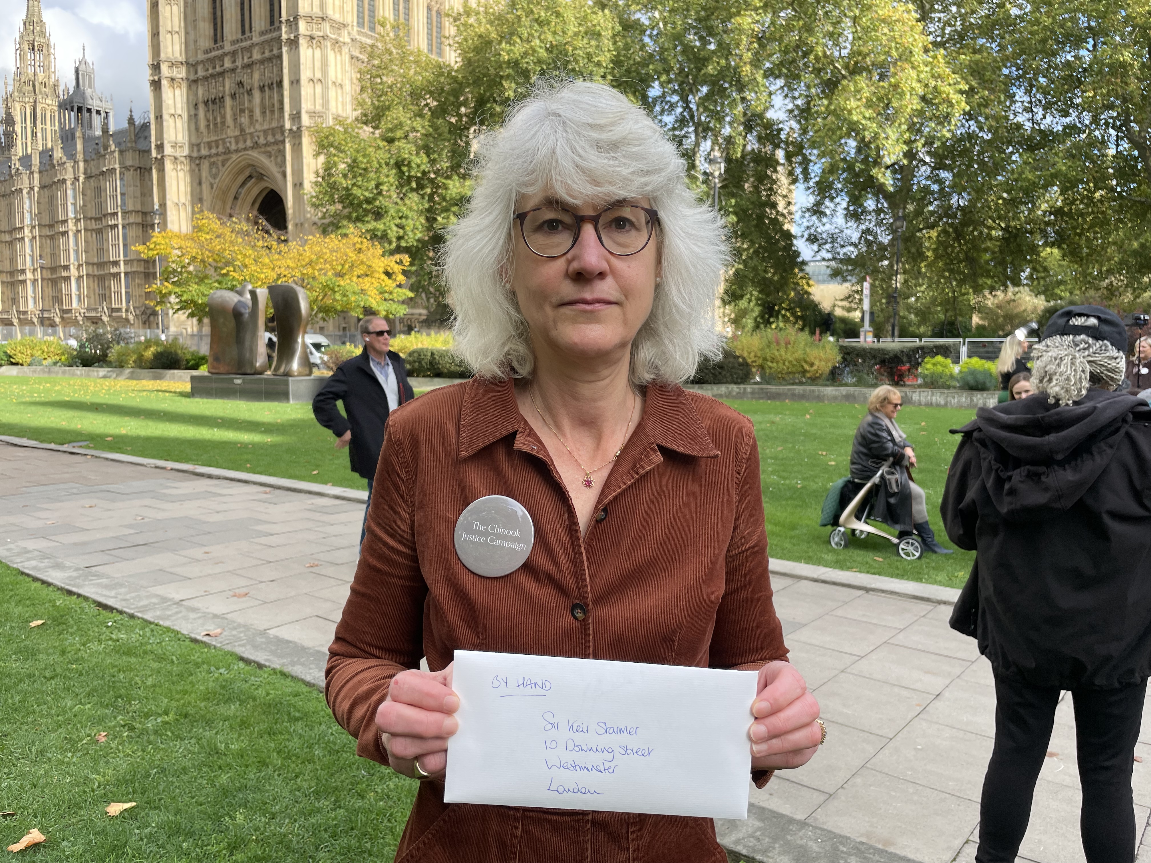 Chinook crash relatives hand letter and petition to Downing Street