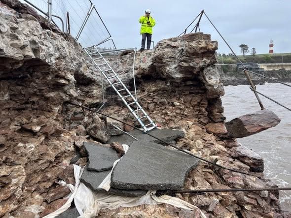 Pier section collapses and driver rescued: the clean-up after Storm Bram