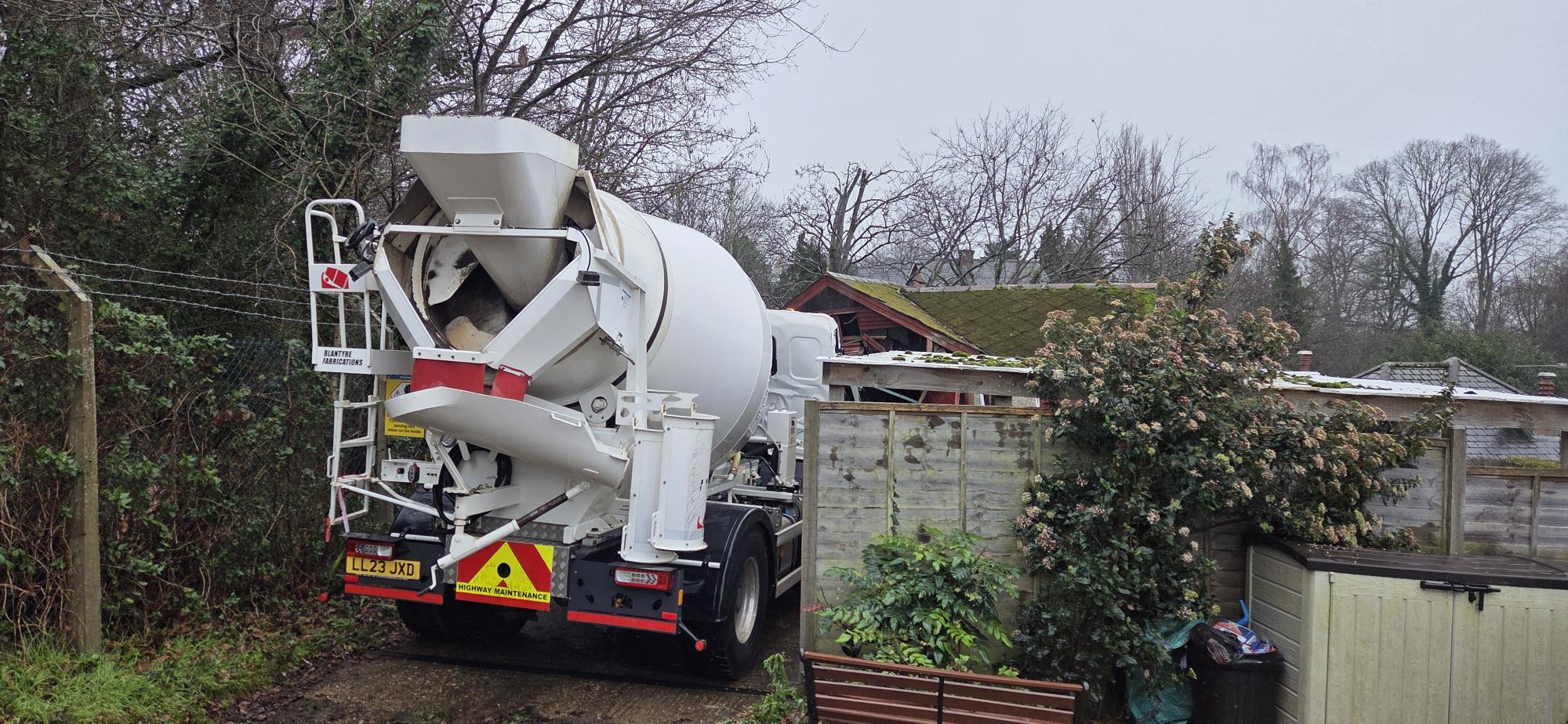 Cement mixer crashes into Romsey outbuilding