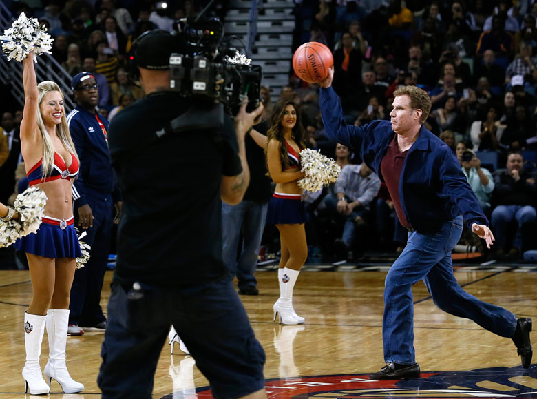 Will Ferrell throws basketball at cheerleader & gets wrestled off court ...